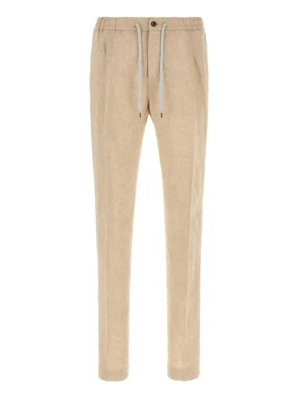 PT TORINO Linen Pleated Trousers - Light Brown