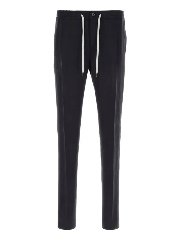 PT TORINO Dark Linen Pleated Trousers - Blue