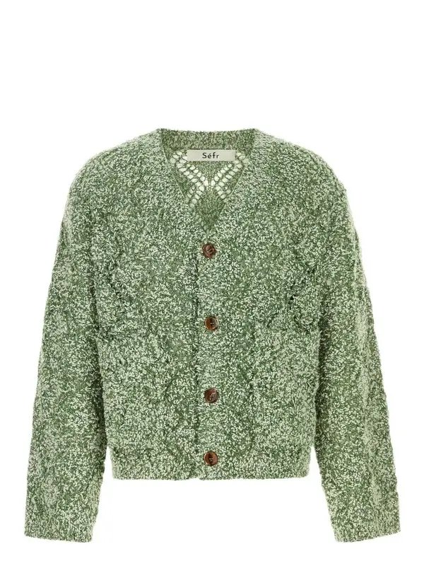 Séfr Melange Wool Blend Oversize Abain Cardigan - Green
