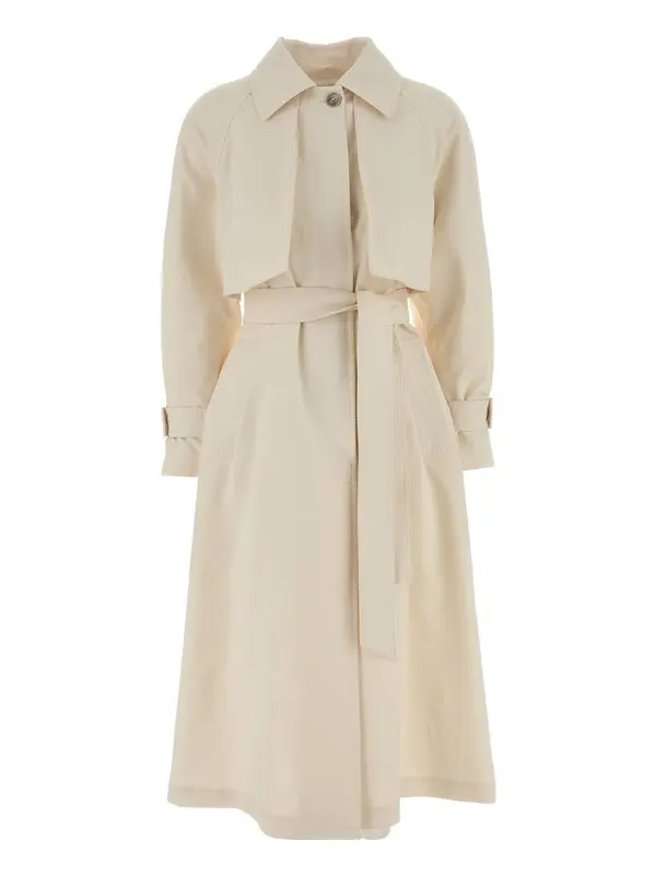 Herno Jersey Trench Coat With Metal Logo Plate - White