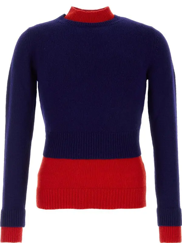 JIL SANDER Two-tone High Neck Virgin Wool Blend Sweater - White
