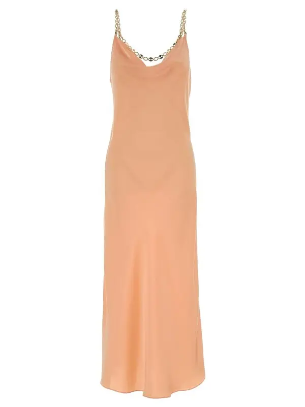 Rabanne Satin Dress With Metal Chain Straps - Orange