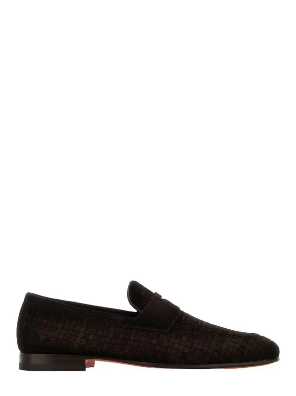 Santoni Woven Suede Loafers - Brown