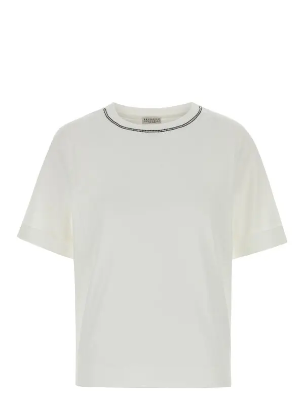 Brunello Cucinelli Cotton T-shirt With Jewel Embellishment - White