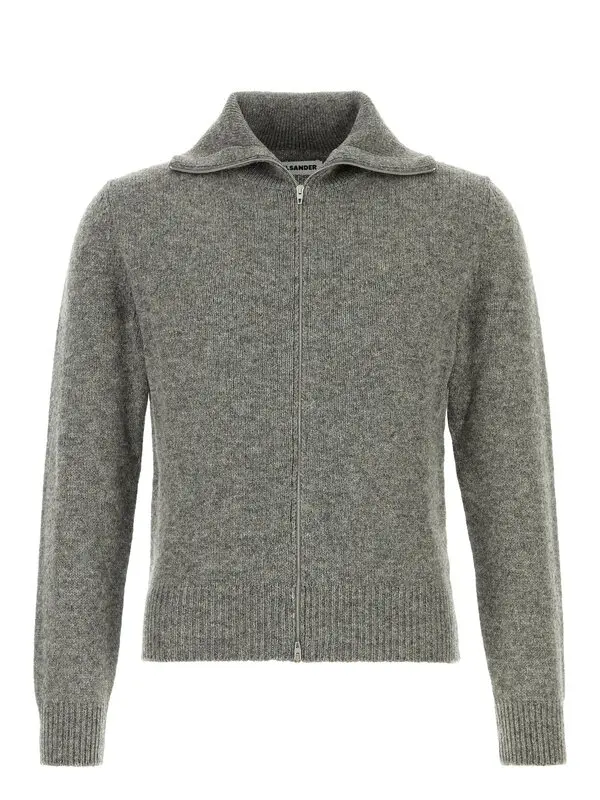 JIL SANDER Wool Blend Zip-up Cardigan - Grey