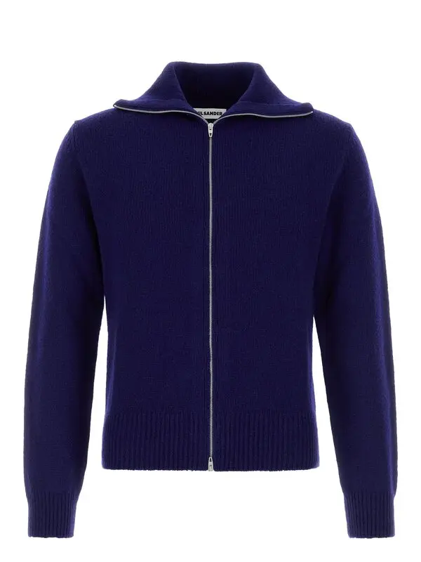 JIL SANDER Wool Blend Zip-up Cardigan - Blue