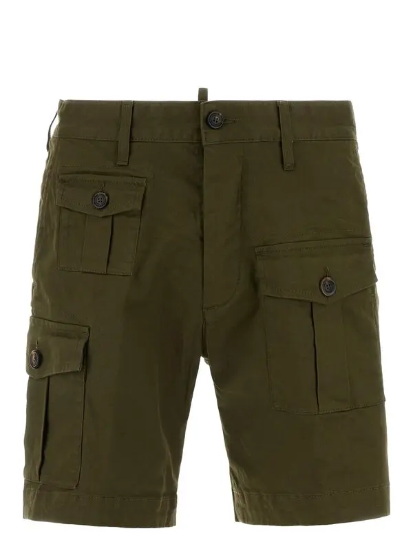 Dsquared2 Olive Stretch Cotton Cargo Bermuda Shorts - Green