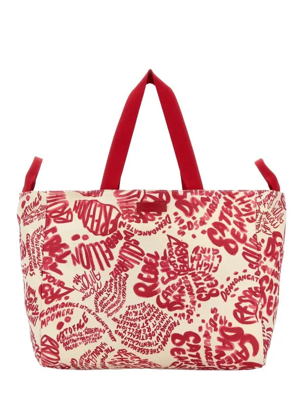 Dsquared2 Rebel Hibiscus Printed Canvas Shopping Bag - White
