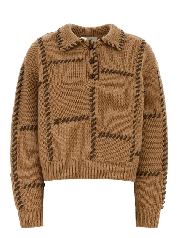 FRAME Camel Wool Blend Oversize Sweater With Leather Inserts - Light Brown