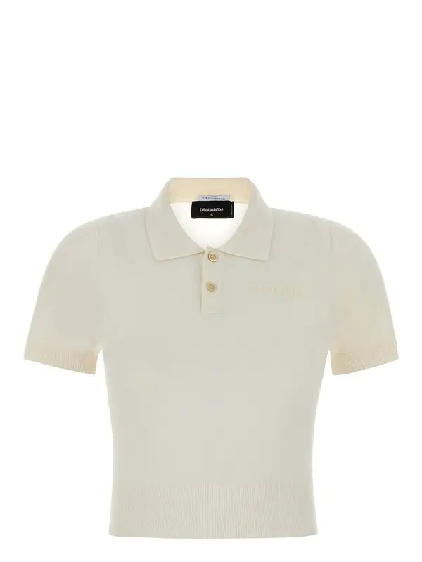 Dsquared2 Cropped Knit Polo Shirt With Embroidered Logo - White