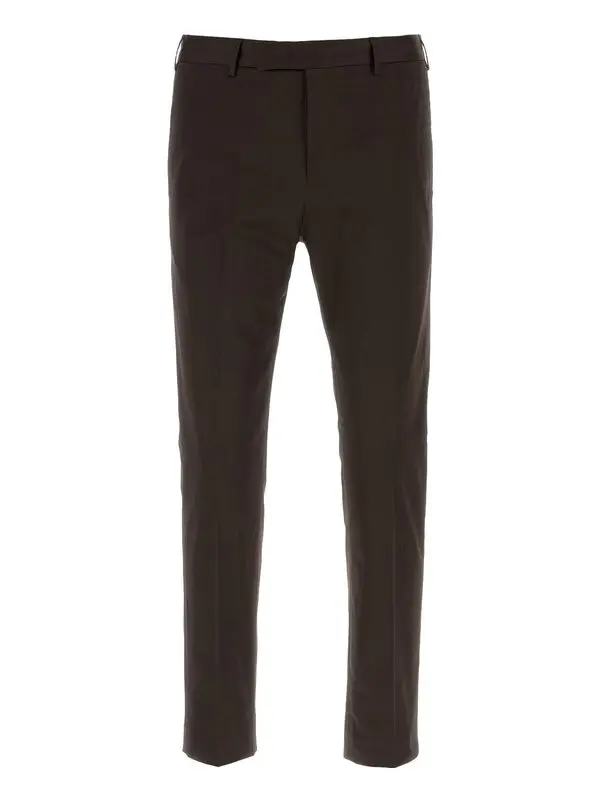 PT TORINO Stretch Cotton Pants With Detachable Feather Detail - Brown