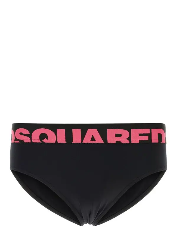 Dsquared2 Stretch Nylon Swimming Briefs With Logo Waistband - Black
