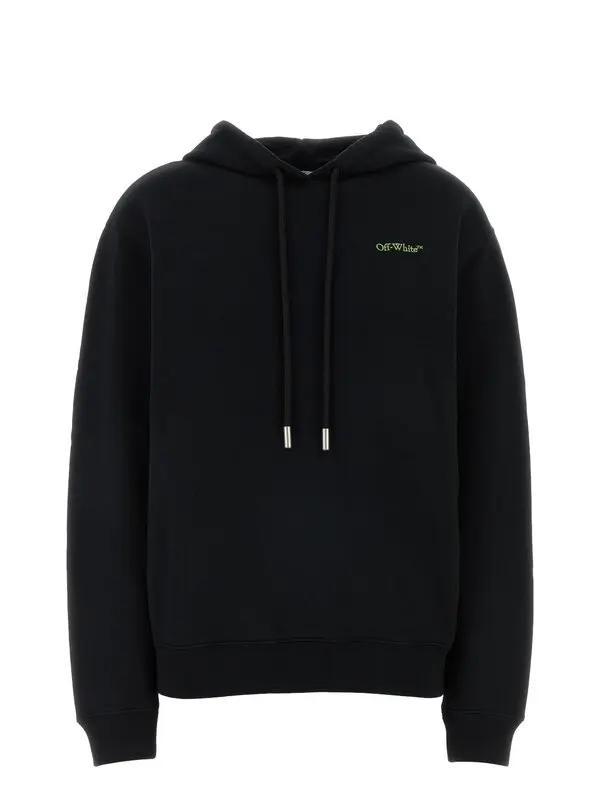 Off-White Cotton Sweatshirt With Embroidered Logo And Printed Back - Black