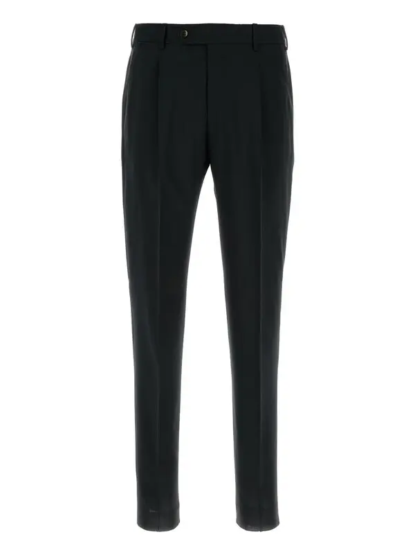 PT TORINO Wool Trousers With Logo Detail - Black