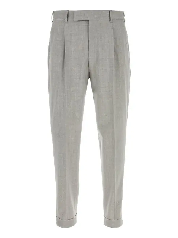 PT TORINO Stretch Virgin Wool Trousers With Pleats - Grey