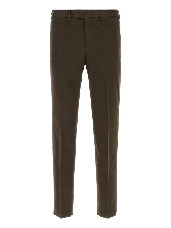 PT TORINO Stretch Cotton Trousers With Pleats - Brown
