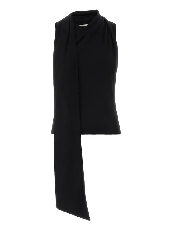 Ami Jersey Top With Scarf Neck Detail - Black