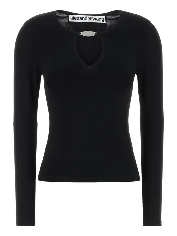 Alexander Wang Stretch Viscose Blend Long Sleeve T-shirt With Metal Plate Detail - Black