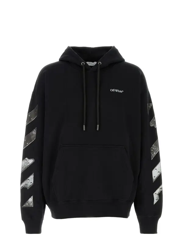 Off-White Cotton Sweatshirt With Printed Logo And Graphic Details - Black