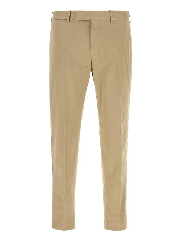 PT TORINO Stretch Cotton Trousers With Logo Detail - Light Brown