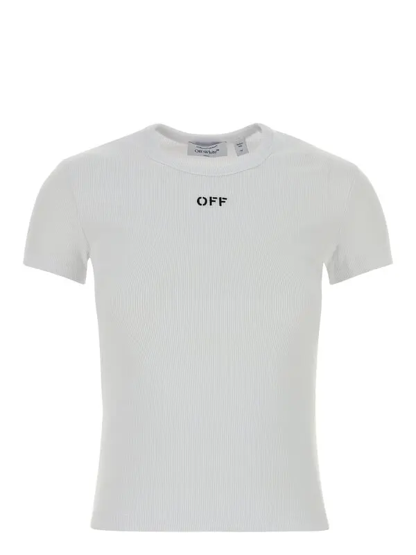 Off-White Ribbed Stretch Cotton T-shirt With Embroidered Logo - White