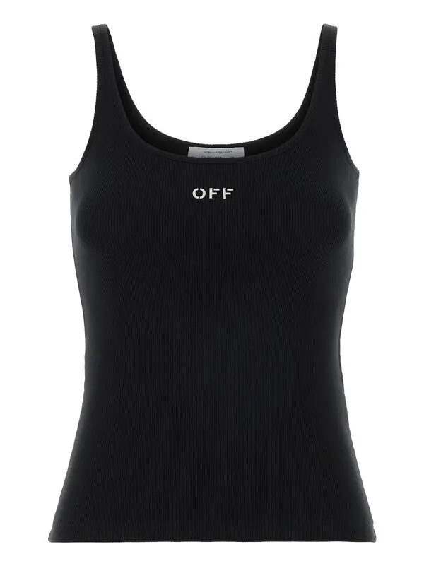 Off-White Stretch Cotton Tank Top - Black
