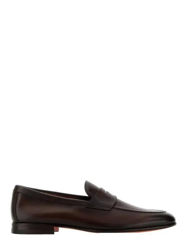 Santoni Dark Leather Sullivan Loafers - Brown