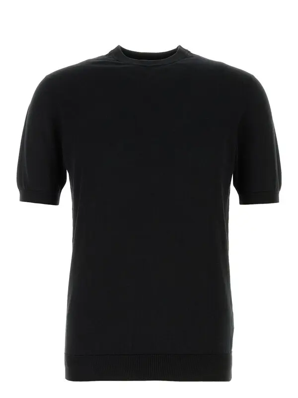 Fedeli Short-sleeve Crew Neck Cotton Sweater - Black