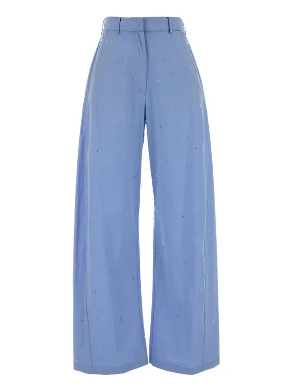 Giuseppe Di Morabito Powder Light Poplin Wide-leg Pants With Jewel Embellishments - Blue