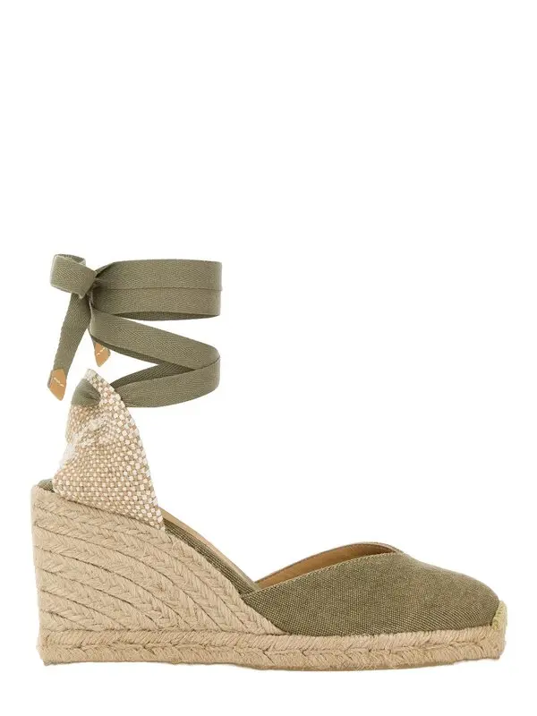 CastaÑer Sage Canvas Chiara Wedges With Tie Fastening - Green