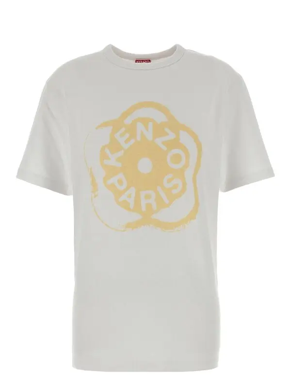 Kenzo Cotton T-shirt With Bone Flower 2.0 Print - White