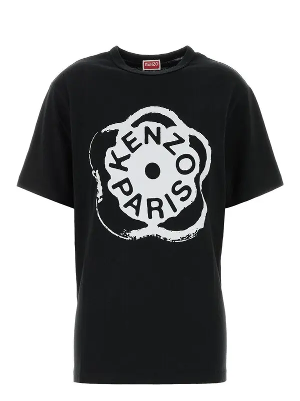 Kenzo Cotton T-shirt With Bone Flower 2.0 Print - Black