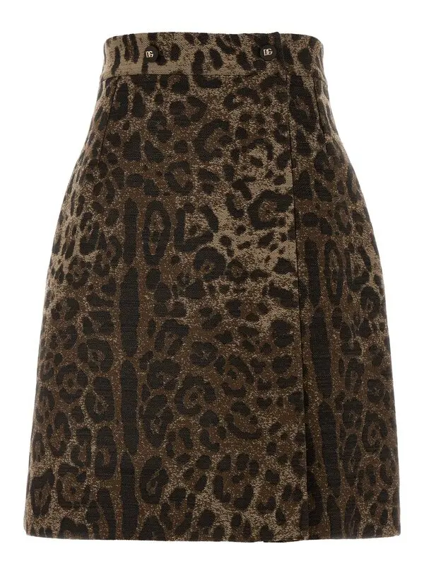 Dolce & Gabbana Embroidered Wool Blend Animal Print Flared Skirt - White