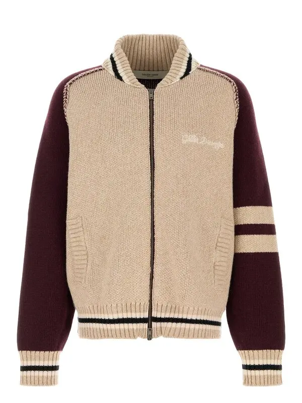 GOLDEN GOOSE Beige Wool Blend Cardigan With Embroidered Details - Light Brown