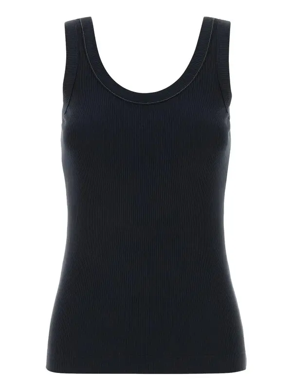 Brunello Cucinelli Stretch Cotton Tank Top With Jewel Detail - Blue