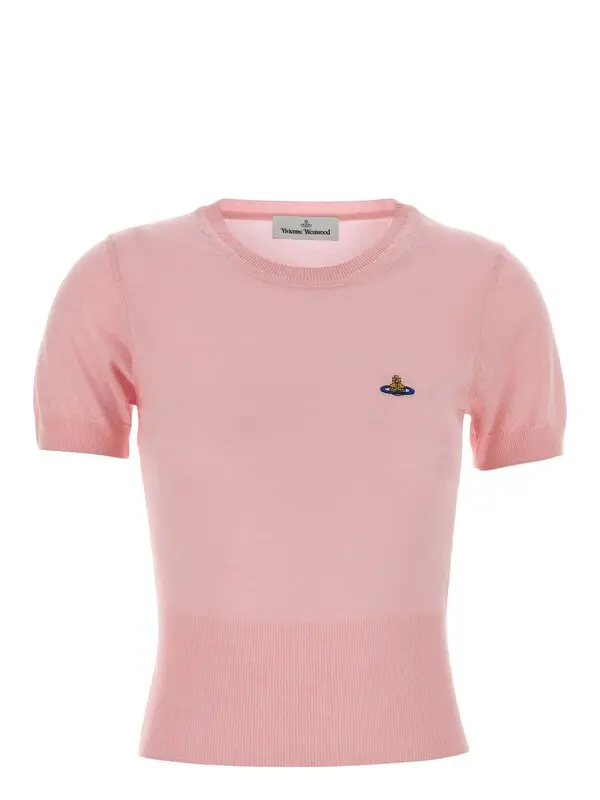 VIVIENNE WESTWOOD Short Sleeve Wool Blend Sweater With Orb Embroidery - Pink