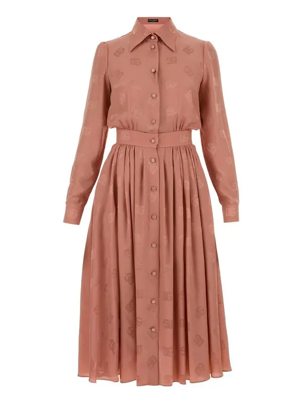 Dolce & Gabbana Antiqued Silk Shirt Dress With Dg Embroidery - Pink