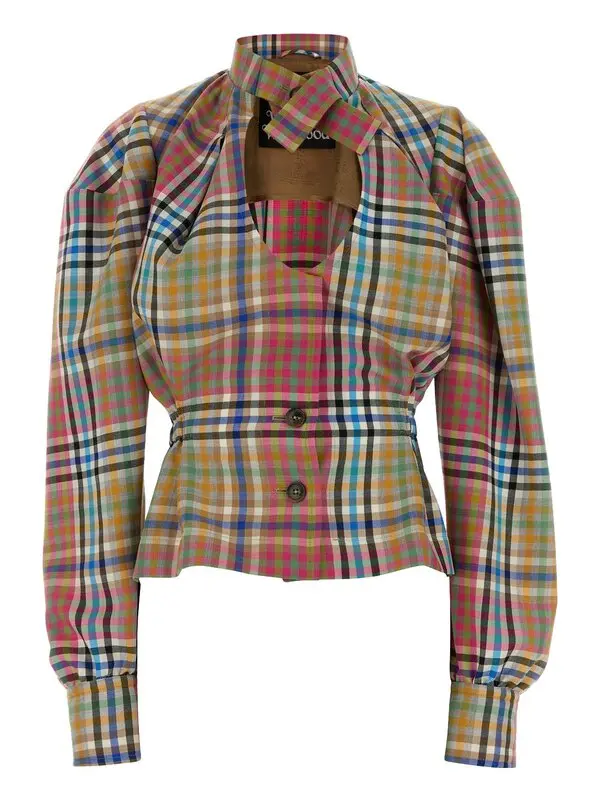 VIVIENNE WESTWOOD Embroidered Checked Wool Blazer - White