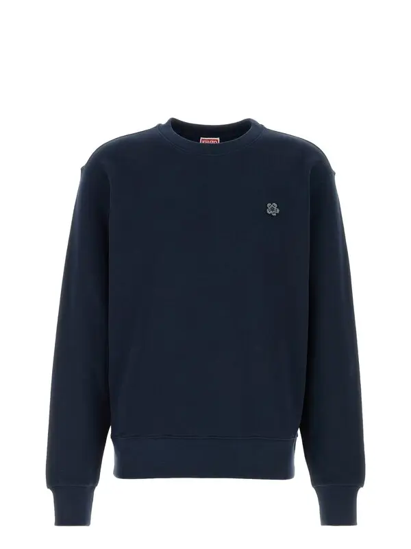 Kenzo Navy Cotton Sweatshirt With Embroidered Flower Patch - Blue