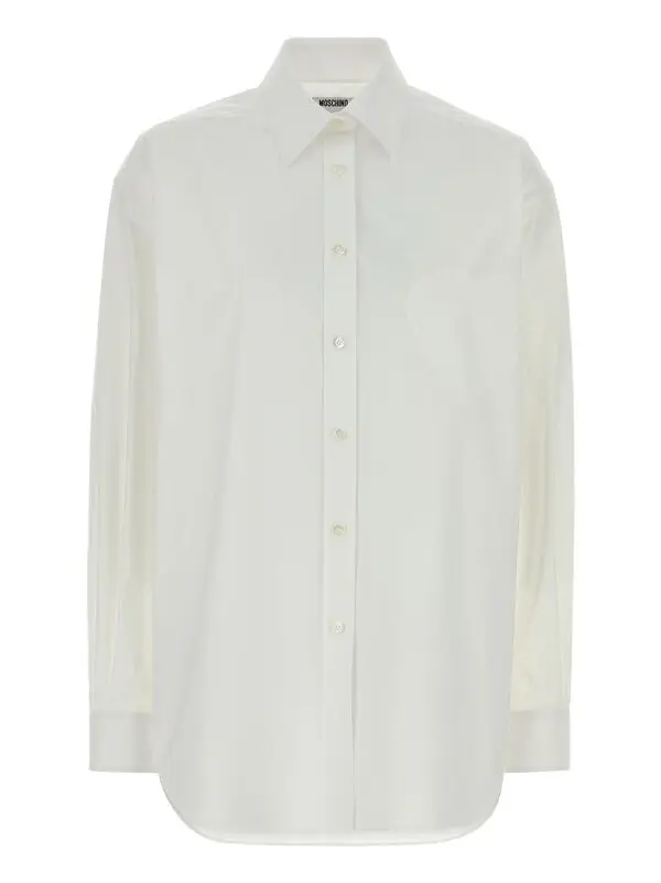 Moschino Stretch Cotton Poplin Shirt With Heart Applique - White