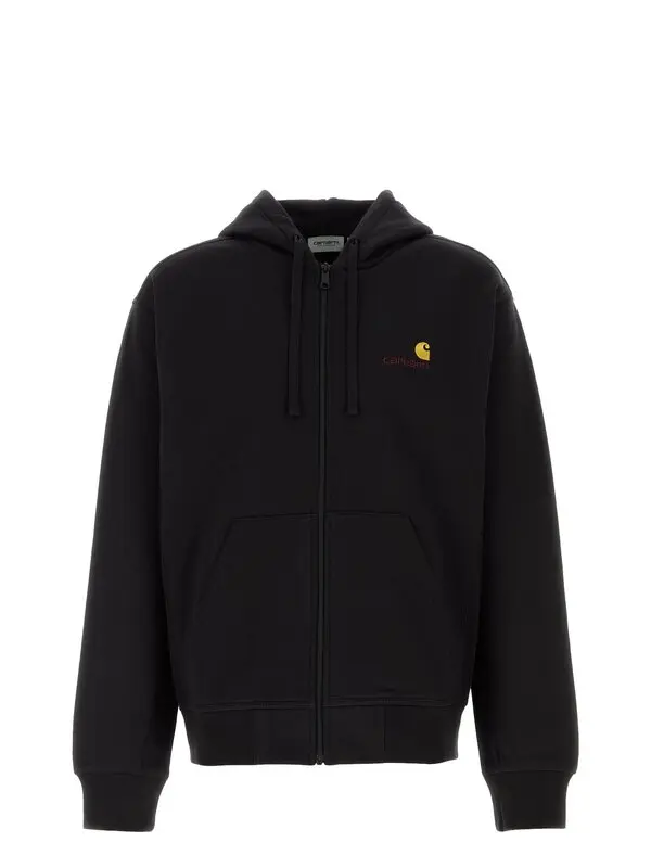 Carhartt Work In Progress Cotton Blend American Script Zip-up Hoodie - Black