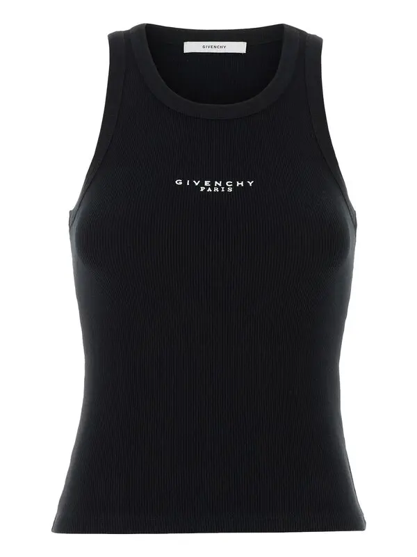Givenchy Stretch Cotton Ribbed Tank Top With Printed Logo - Black