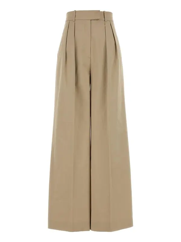 ANINE BING Stretch Cotton Wide-leg Pleated Trousers - Light Brown