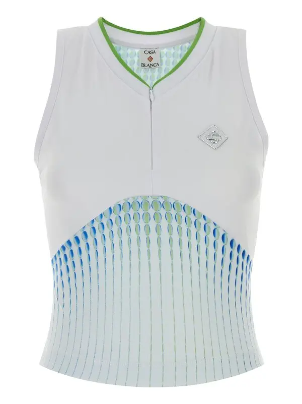 Casablanca Stretch Jersey Tennis Print Racerback Top - White