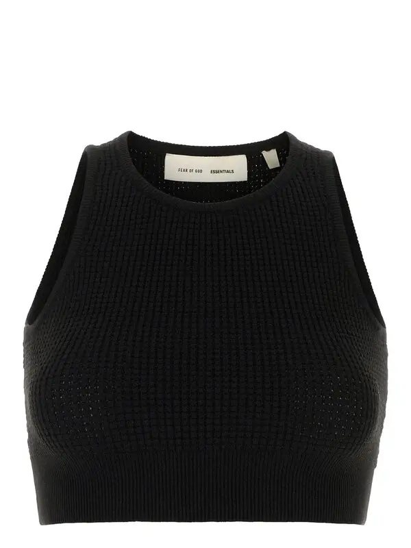 Fear Of God Polyester Blend Ribbed Crop Top - Black