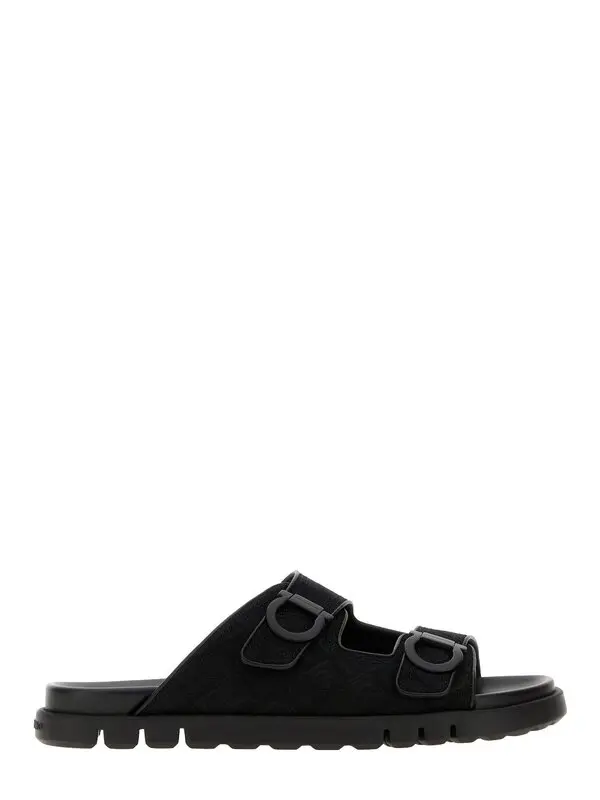 FERRAGAMO Jacquard Gancini Slippers - Black