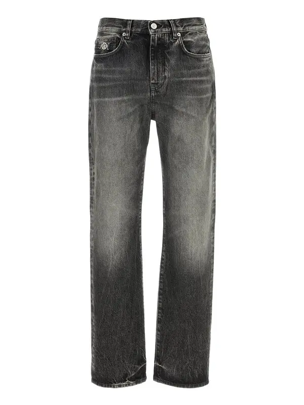 Versace Stonewashed Pure Cotton Denim Jeans With Medusa Biggie Detail - Black