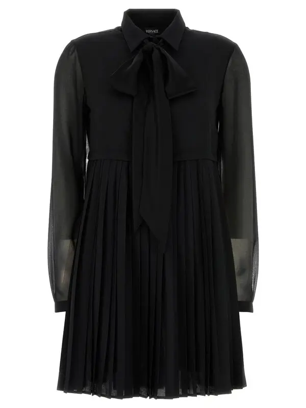 Versace Crepe Mini Dress With Detachable Scarf - Black