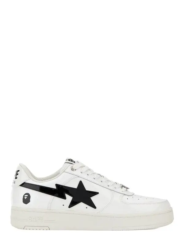 A BATHING APE Patent Leather Logo Sneakers - White