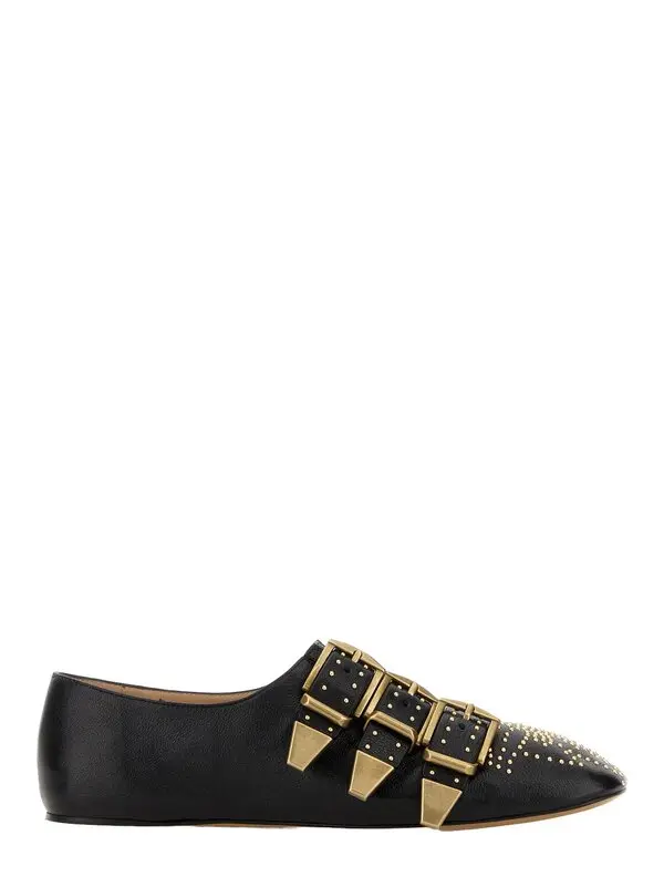 Chloé Leather Susan Ballerinas With Metal Studs And Buckles - Black